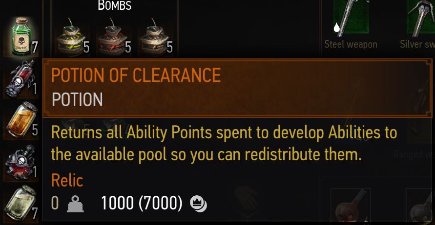 Respec, Reset Skills and Potion of Clearance | Witcher 3: Wild Hunt